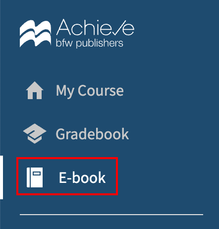 Access your E-book tab in BFW Achieve