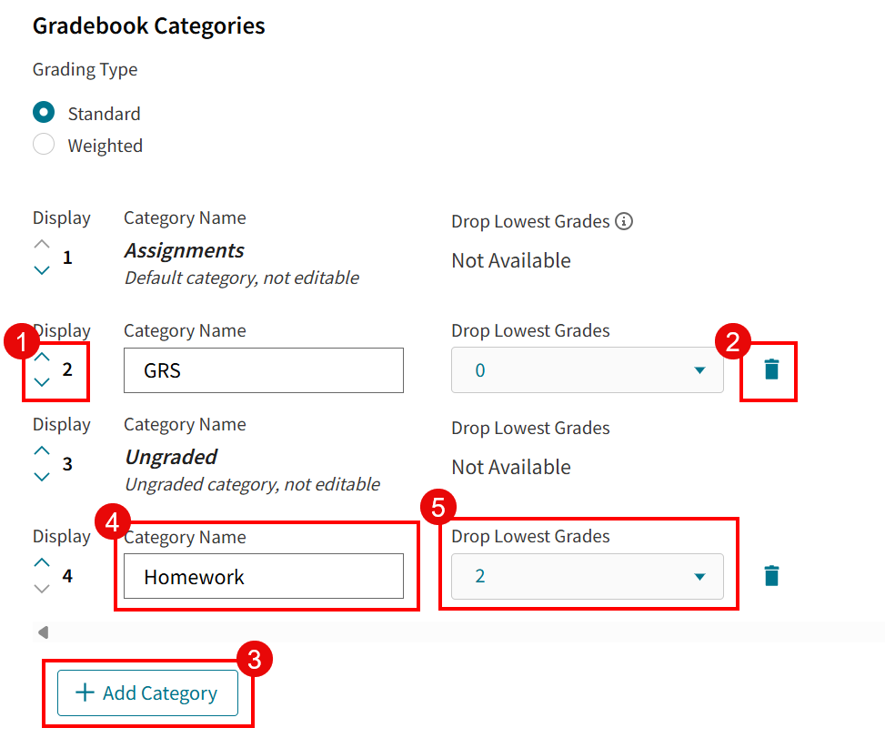 Access and edit Achieve gradebook settings and gradebook categories