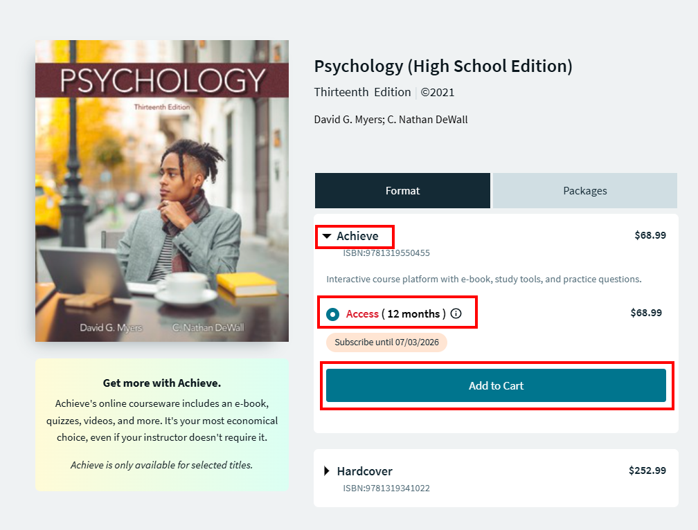 Purchase access to your Achieve course in the BFW Store
