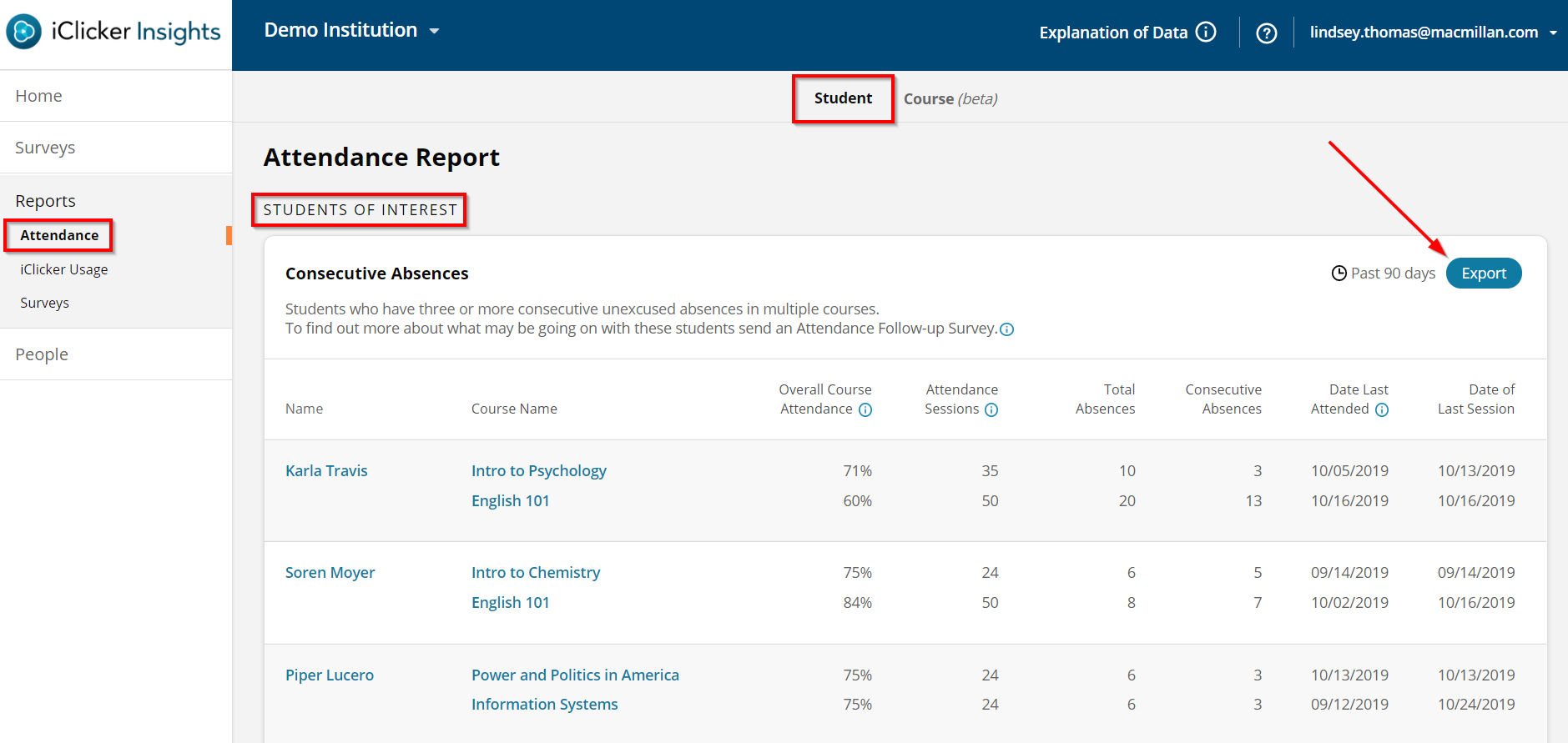 How to View and Export Attendance Data from iClicker Insights