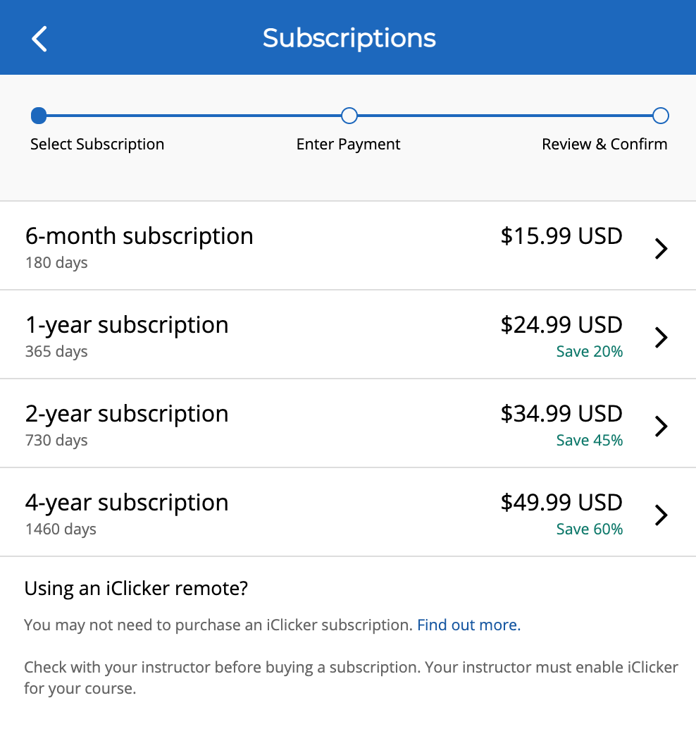 How to Purchase a Subscription in the iClicker Student App