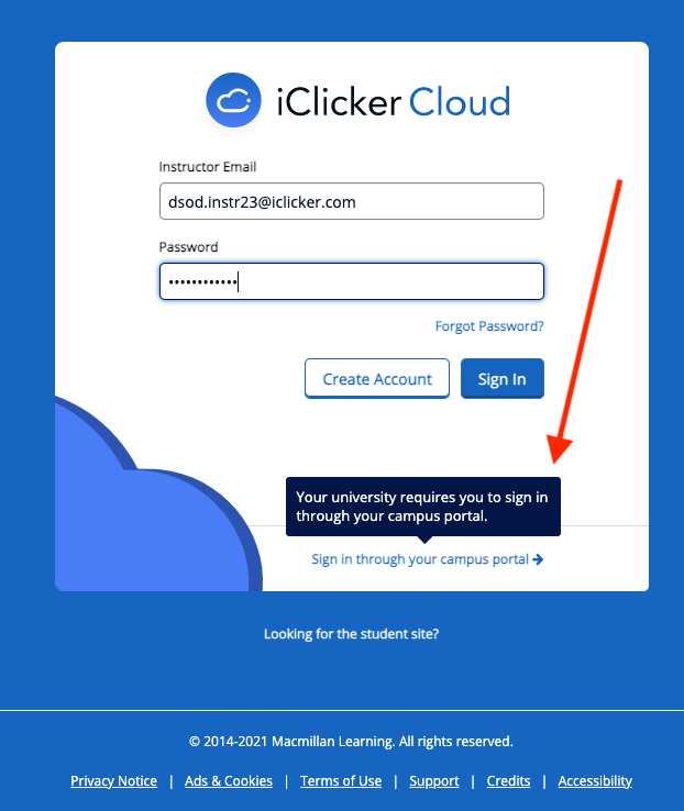 How Instructors Create an iClicker Cloud Account Through Their Campus Portal