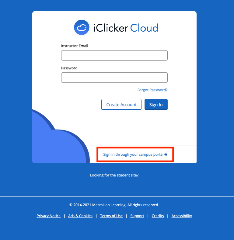 How Instructors Create an iClicker Cloud Account Through Their Campus Portal