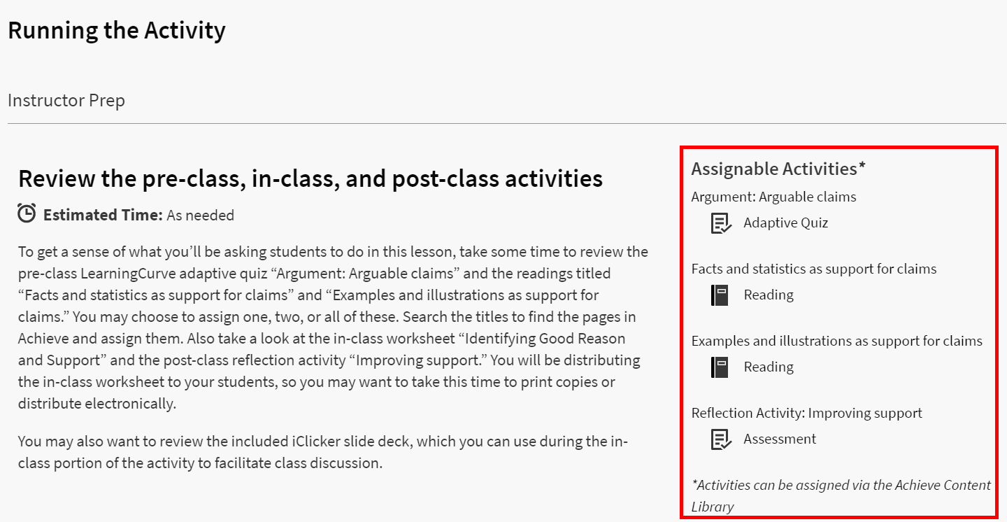 Achieve > In-Class Activity Guides