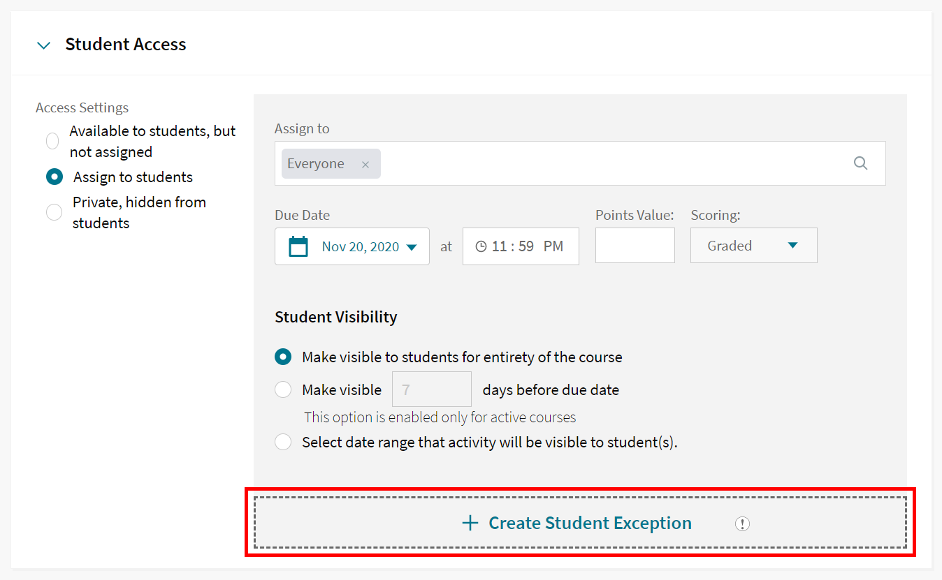 Achieve > Allow late submissions of an assignment (due date exceptions)