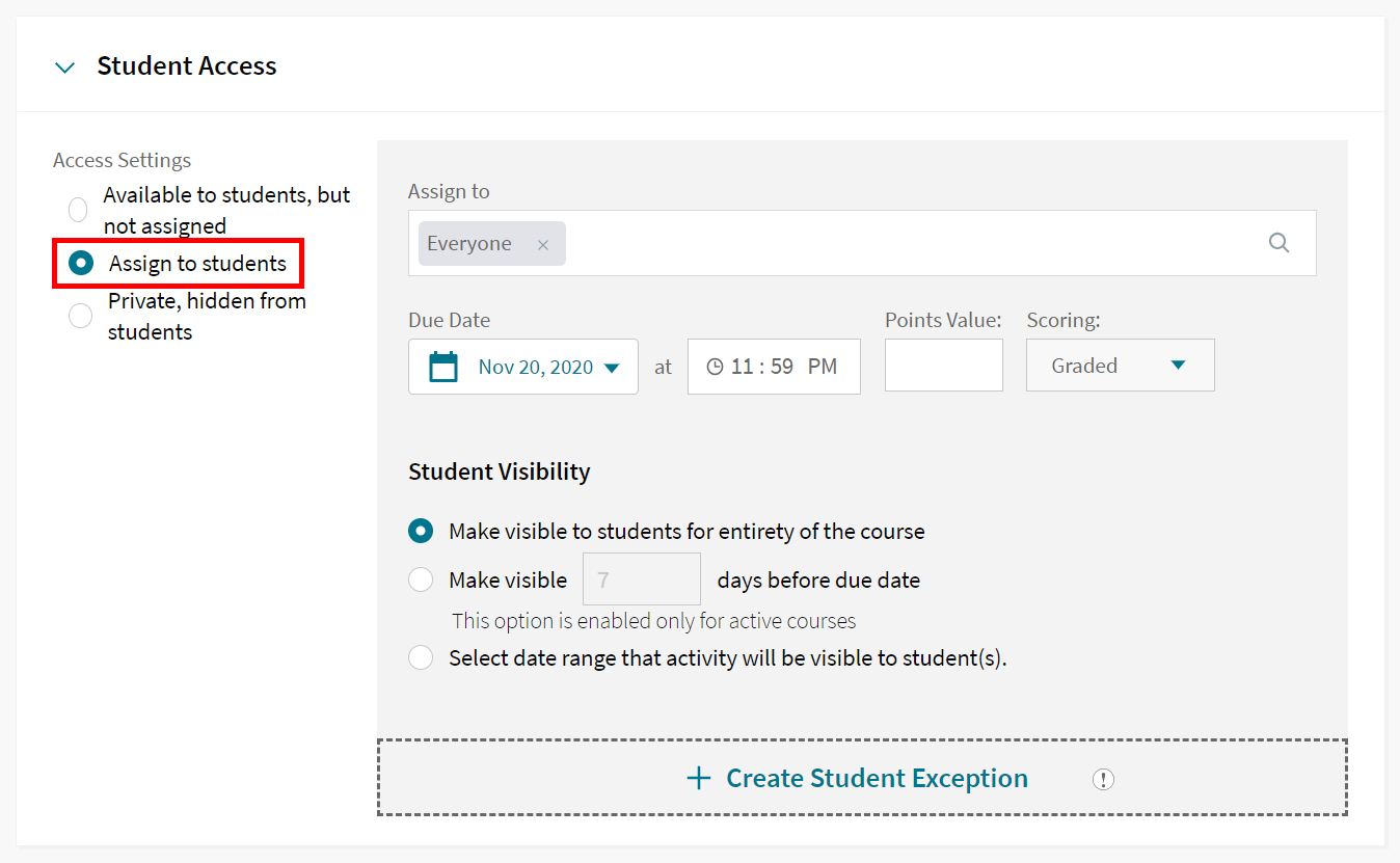 Achieve > Assign an item or change assignment settings