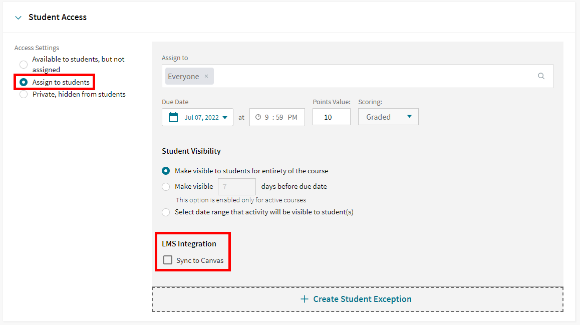 Achieve > Assign an item or change assignment settings