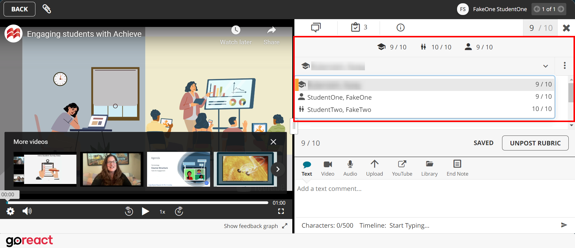 Achieve > GoReact: Student rubrics