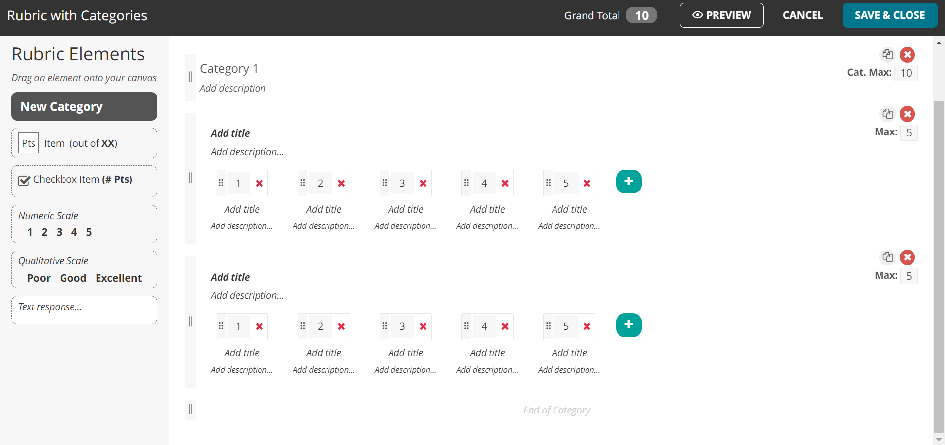 Achieve > GoReact: Creating and editing rubrics
