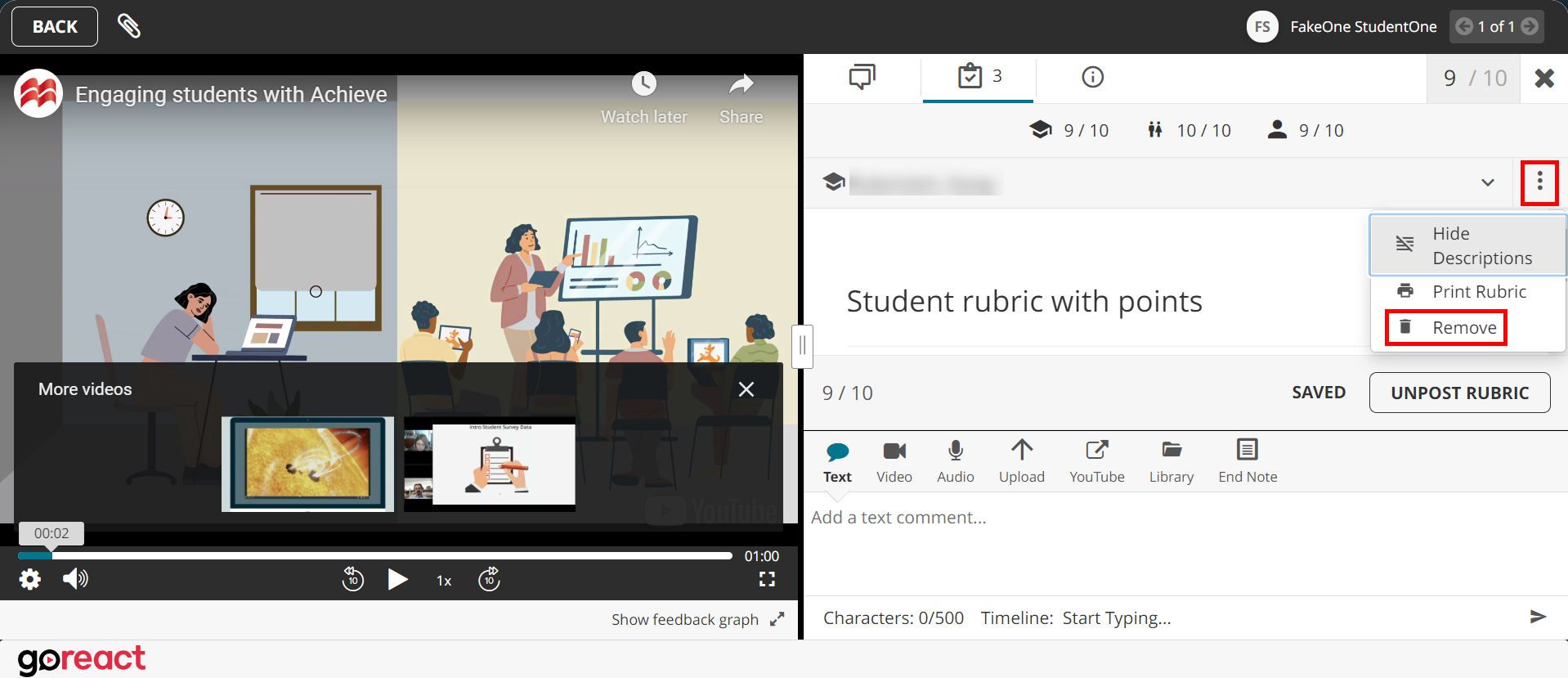 Achieve > GoReact: Creating and editing rubrics