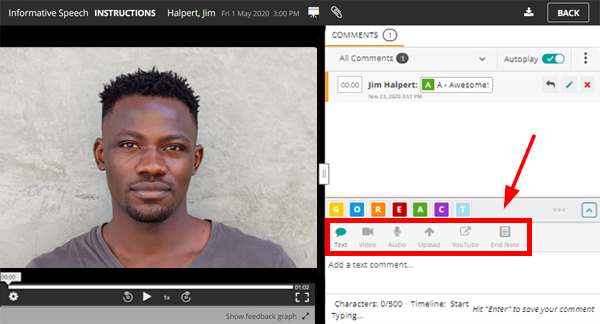Achieve > GoReact: Giving feedback and grading