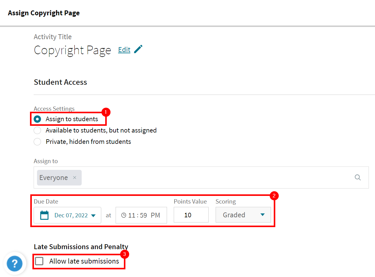 Achieve > Allow late submissions of an assignment (due date exceptions)