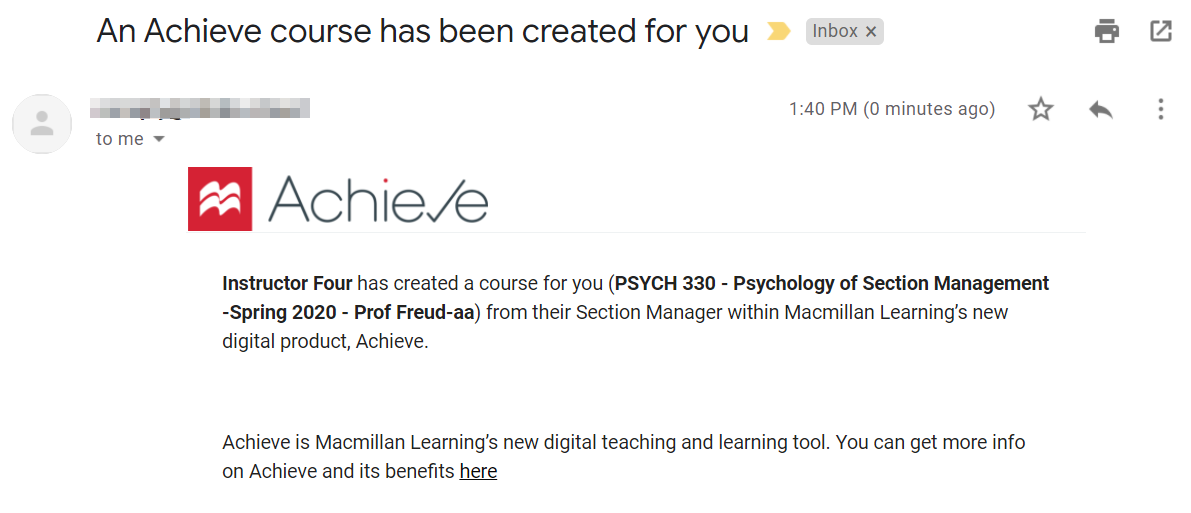 Achieve > Teach with a course section that came from a Section Manager