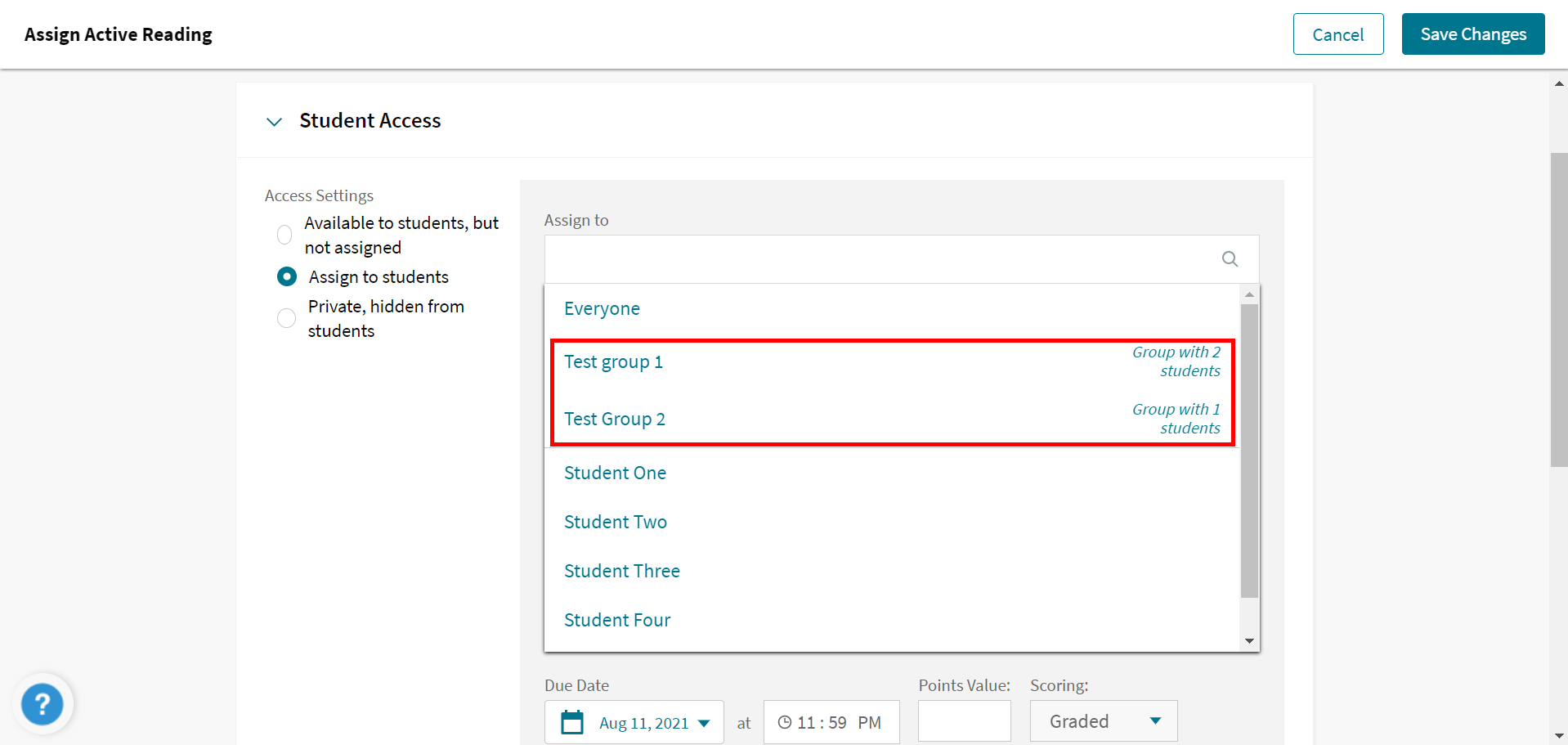 Achieve > Create and edit groups for assignment exceptions