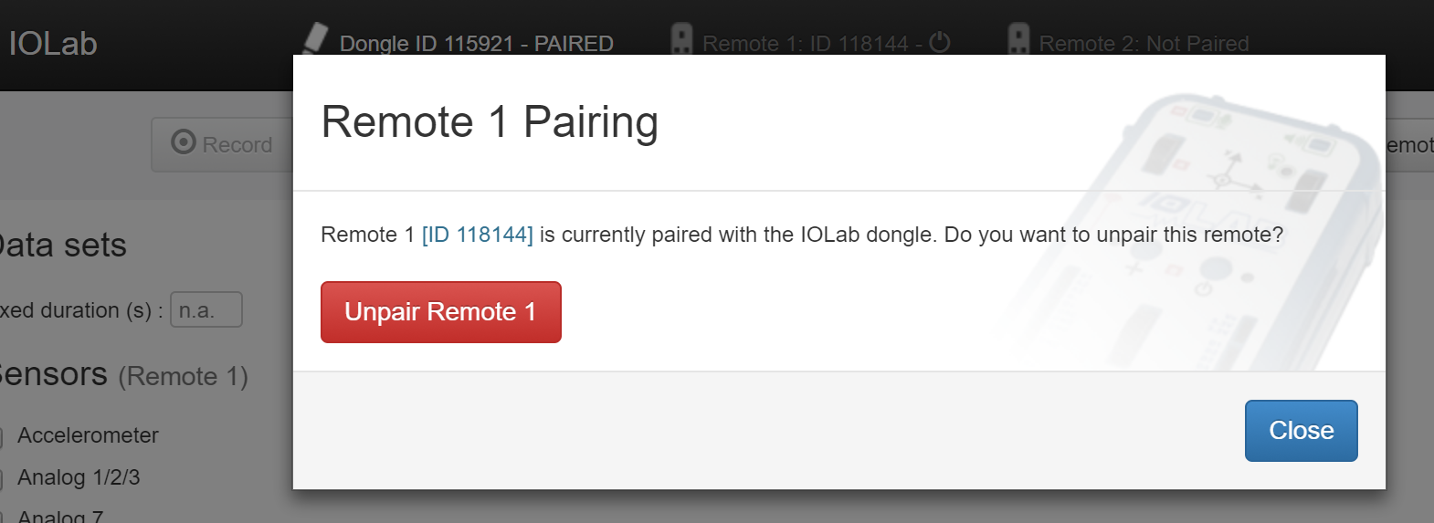 iOLab > Pairing your iOLab remote to a dongle