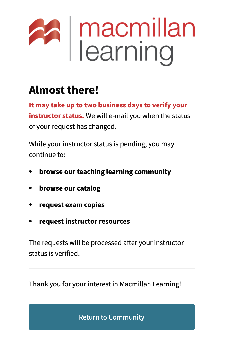 Access the Macmillan Learning or BFW High School Instructor Community