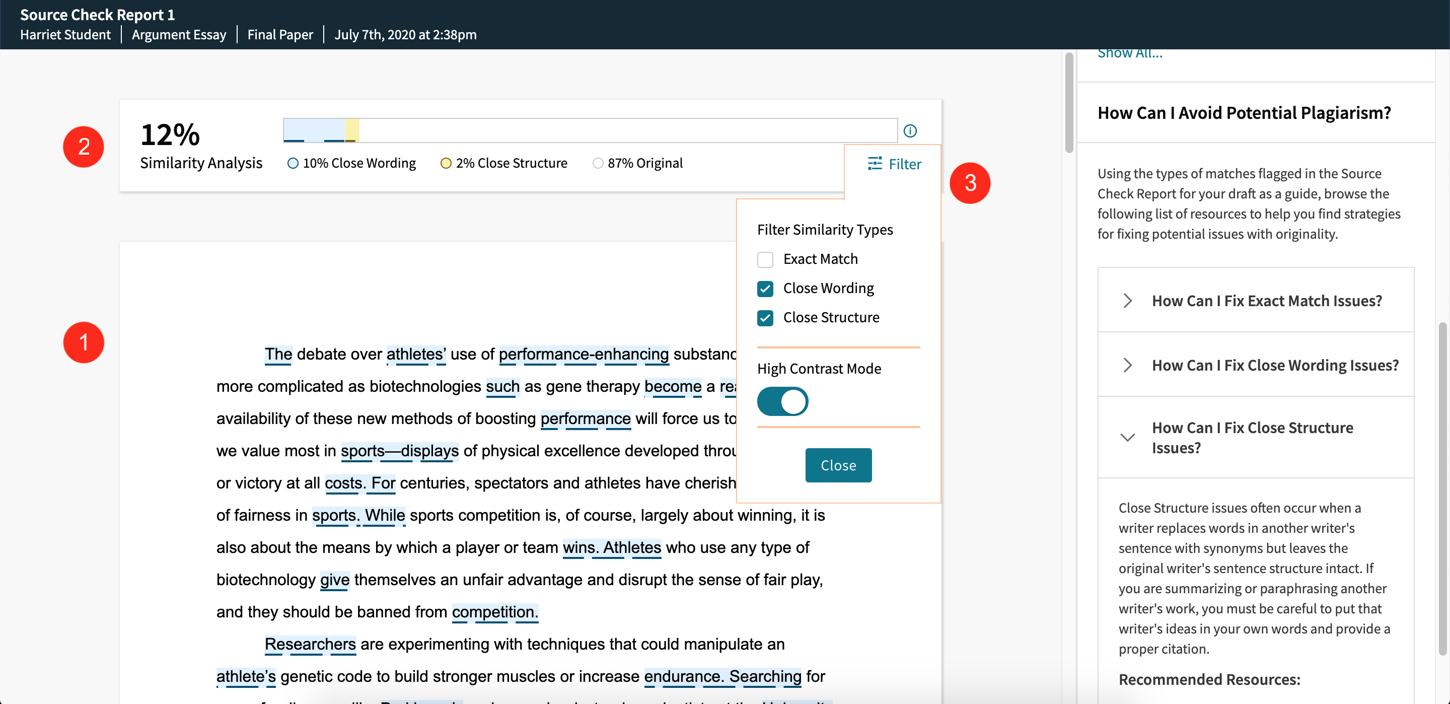 Achieve > Understanding a Source Check report for a Writing assignment