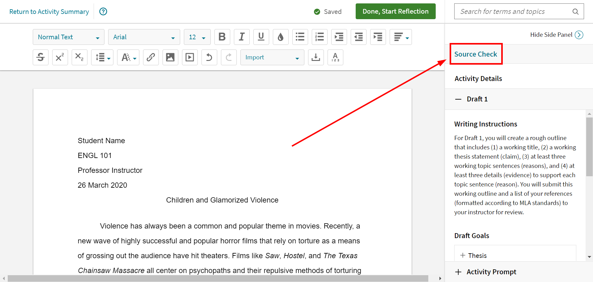 Achieve > Understanding a Source Check report for a Writing assignment