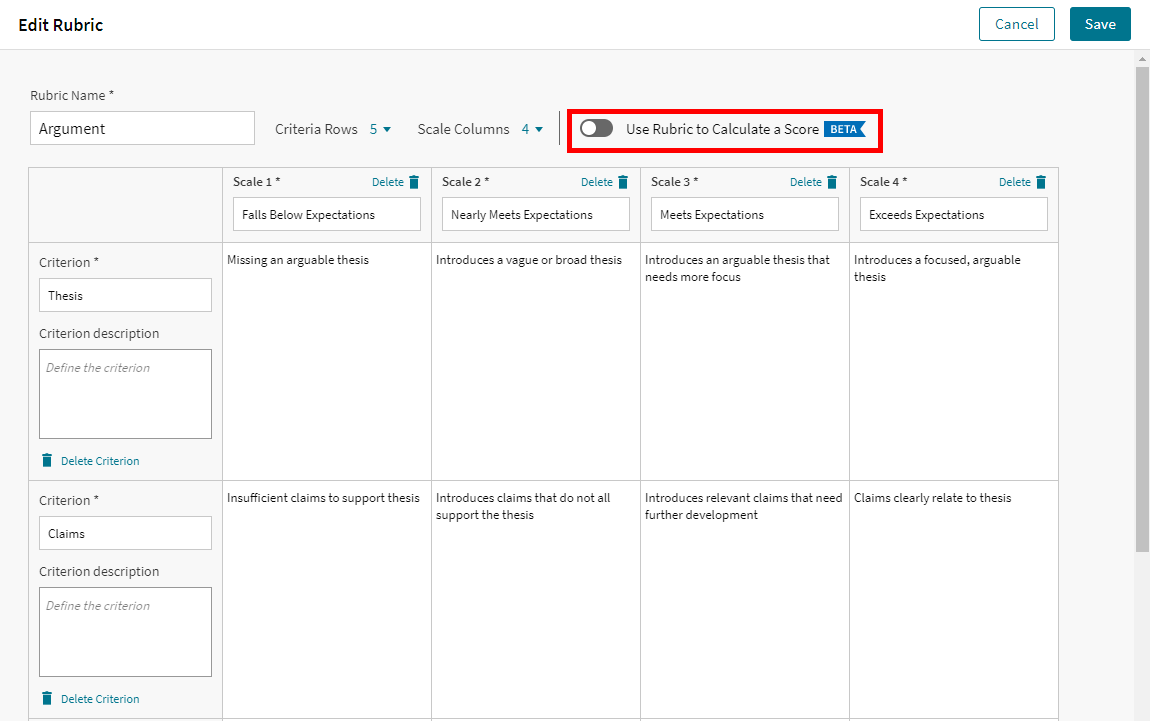 Achieve > Grade a Writing assignment using a rubric (Beta)