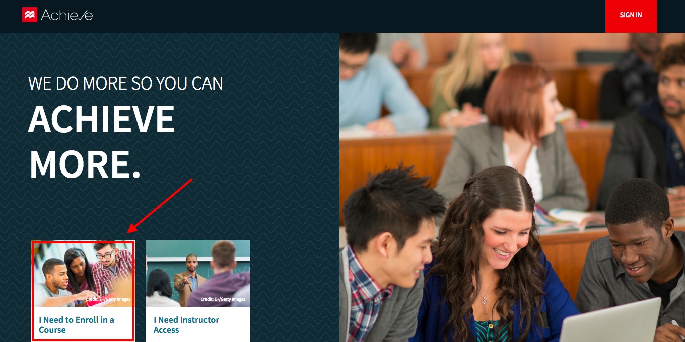 Achieve > Register for a course using an access code
