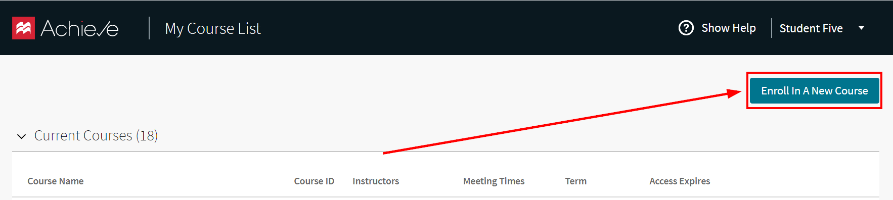 Enroll in a second Achieve course using multi-term or multi-course access