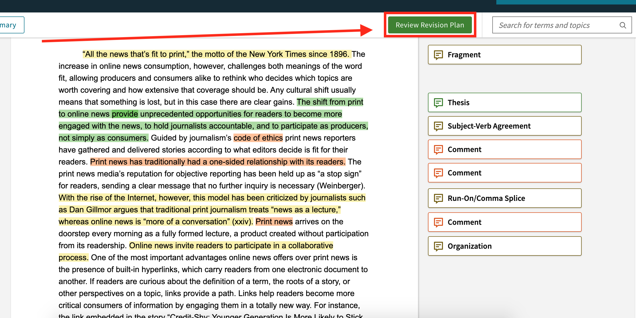 Achieve > Add notes and reviewer feedback to your revision plan for a ...