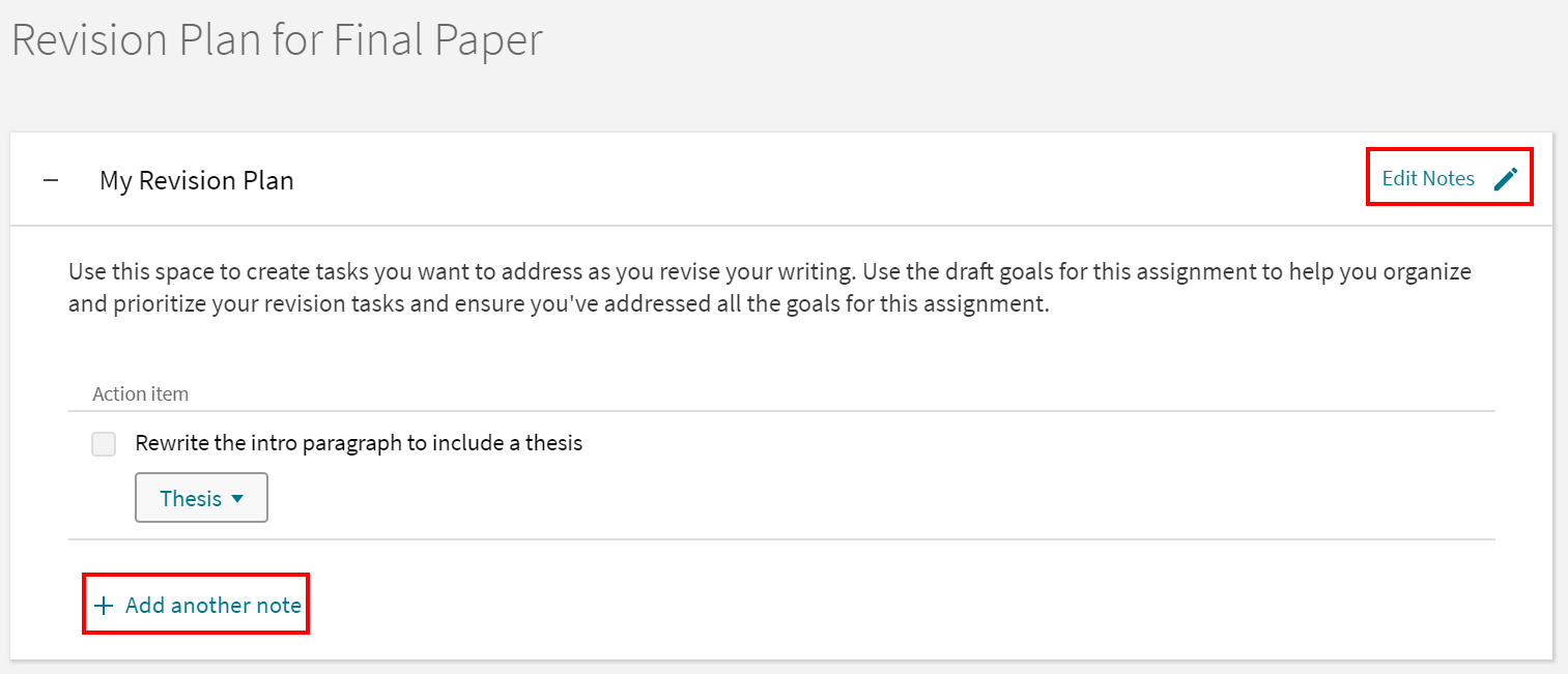 Achieve > Add notes and reviewer feedback to your revision plan for a ...