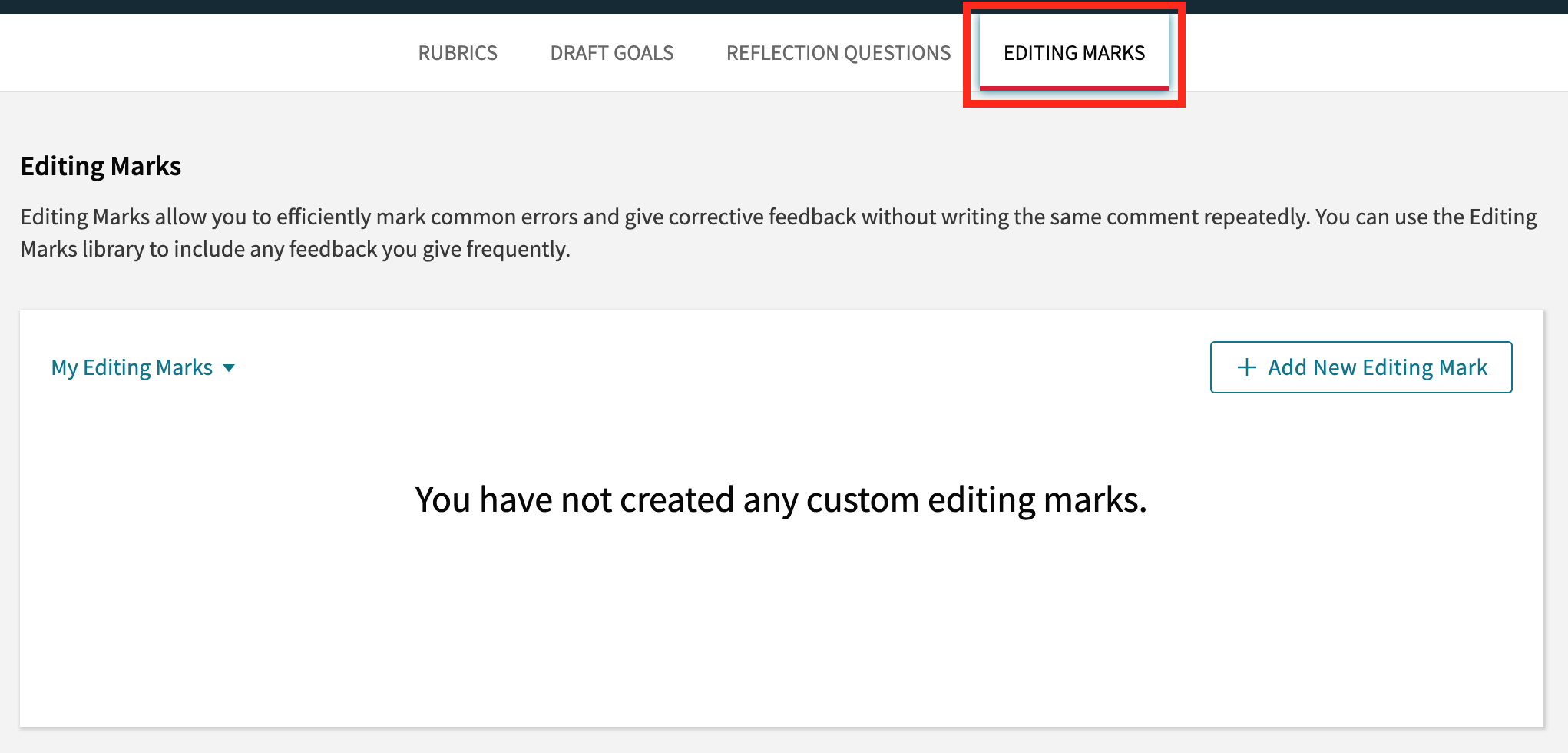 Achieve > Create and modify editing marks for Writing assignments