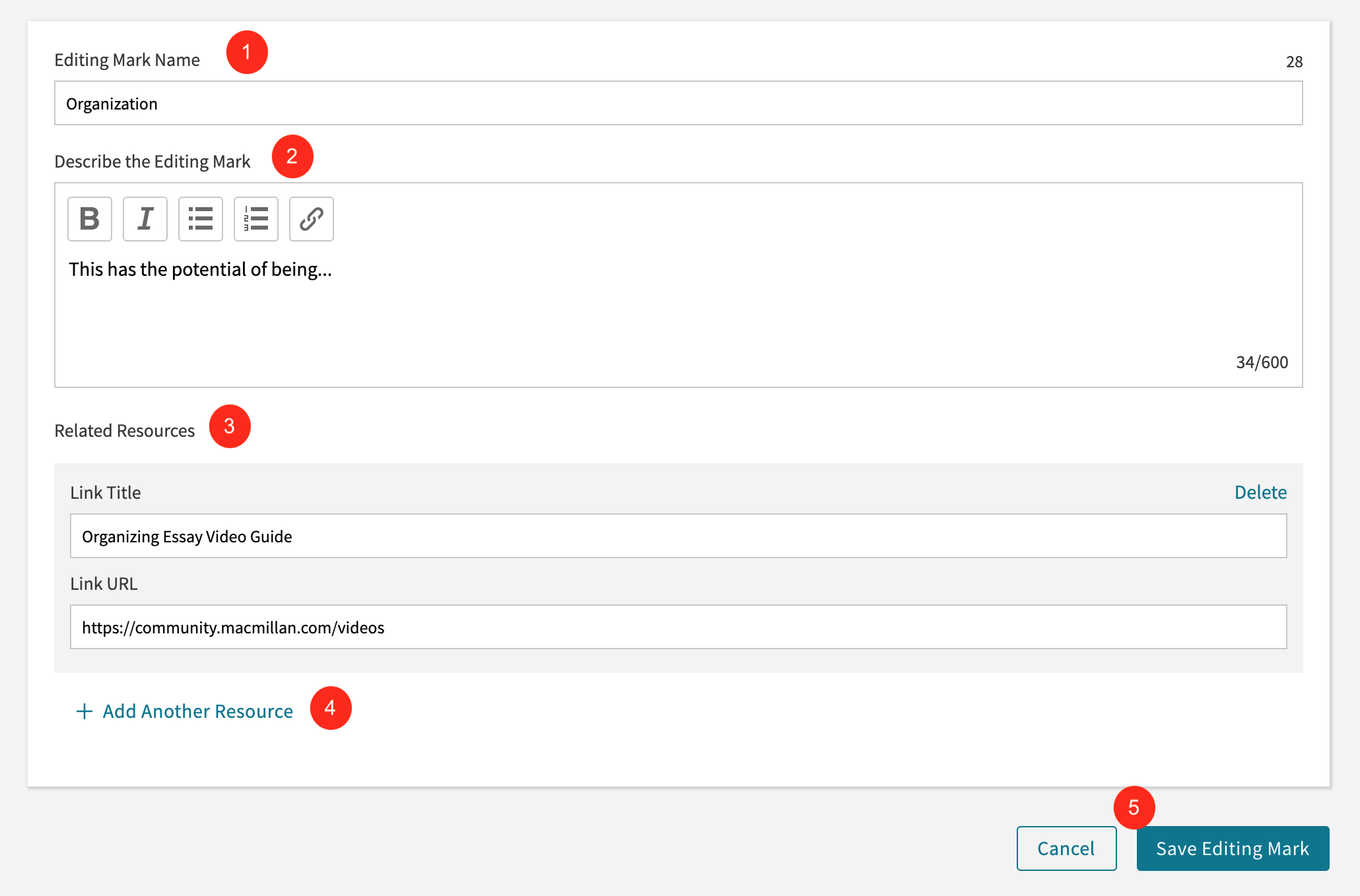 Achieve > Create and modify editing marks for Writing assignments
