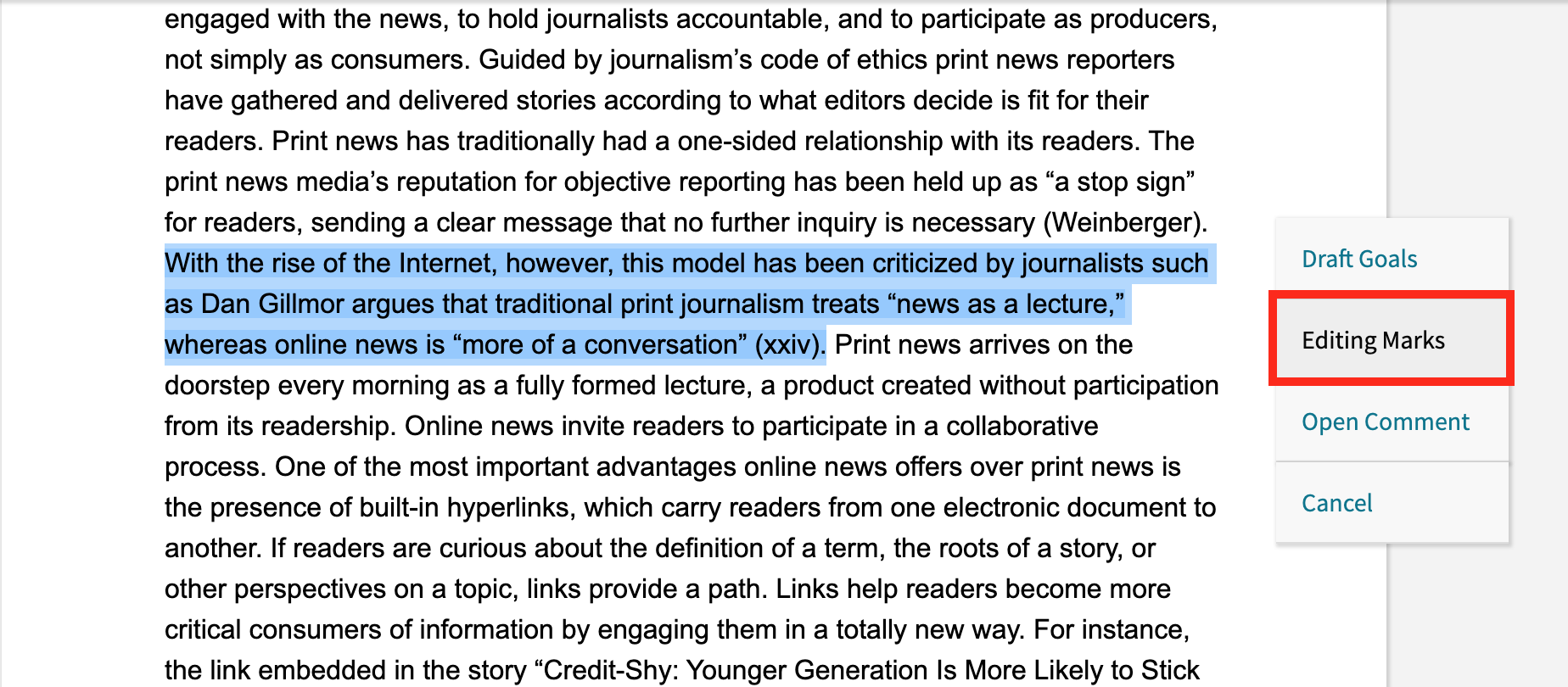 Achieve > Create and modify editing marks for Writing assignments