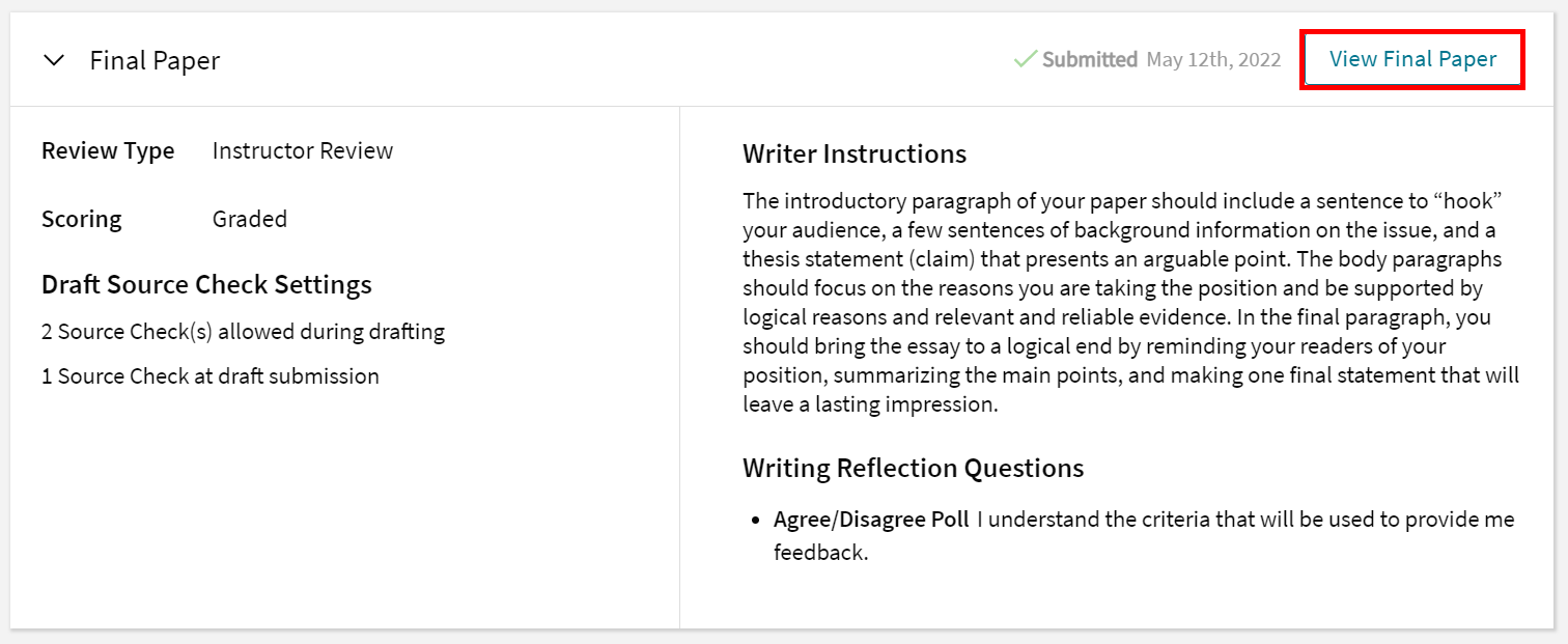 Achieve > Understanding a Source Check report for a Writing assignment