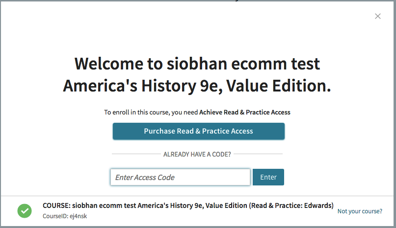Achieve > Register for a course using an access code