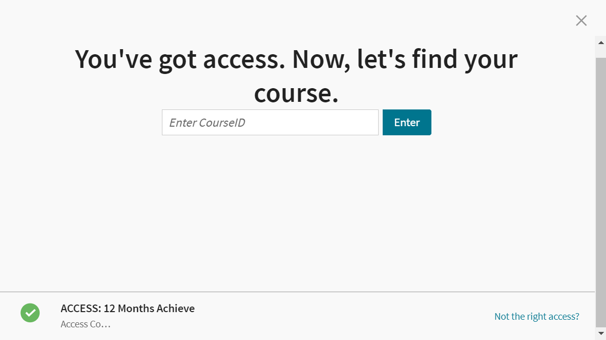 Achieve > Register for a course using an access code