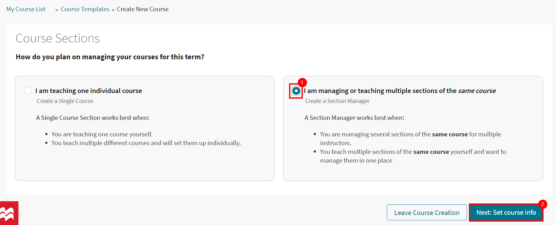 Achieve > Create and manage sections with a Section Manager