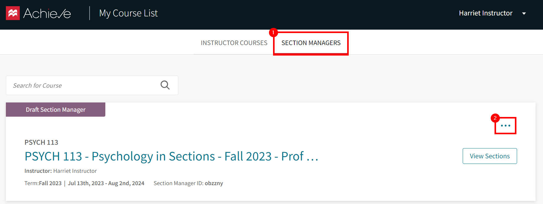 Achieve > Create and manage sections with a Section Manager