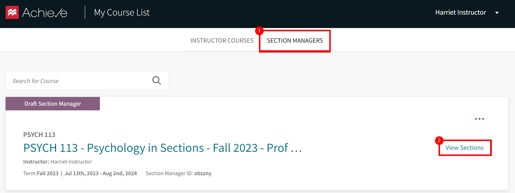 Achieve > Create and manage sections with a Section Manager