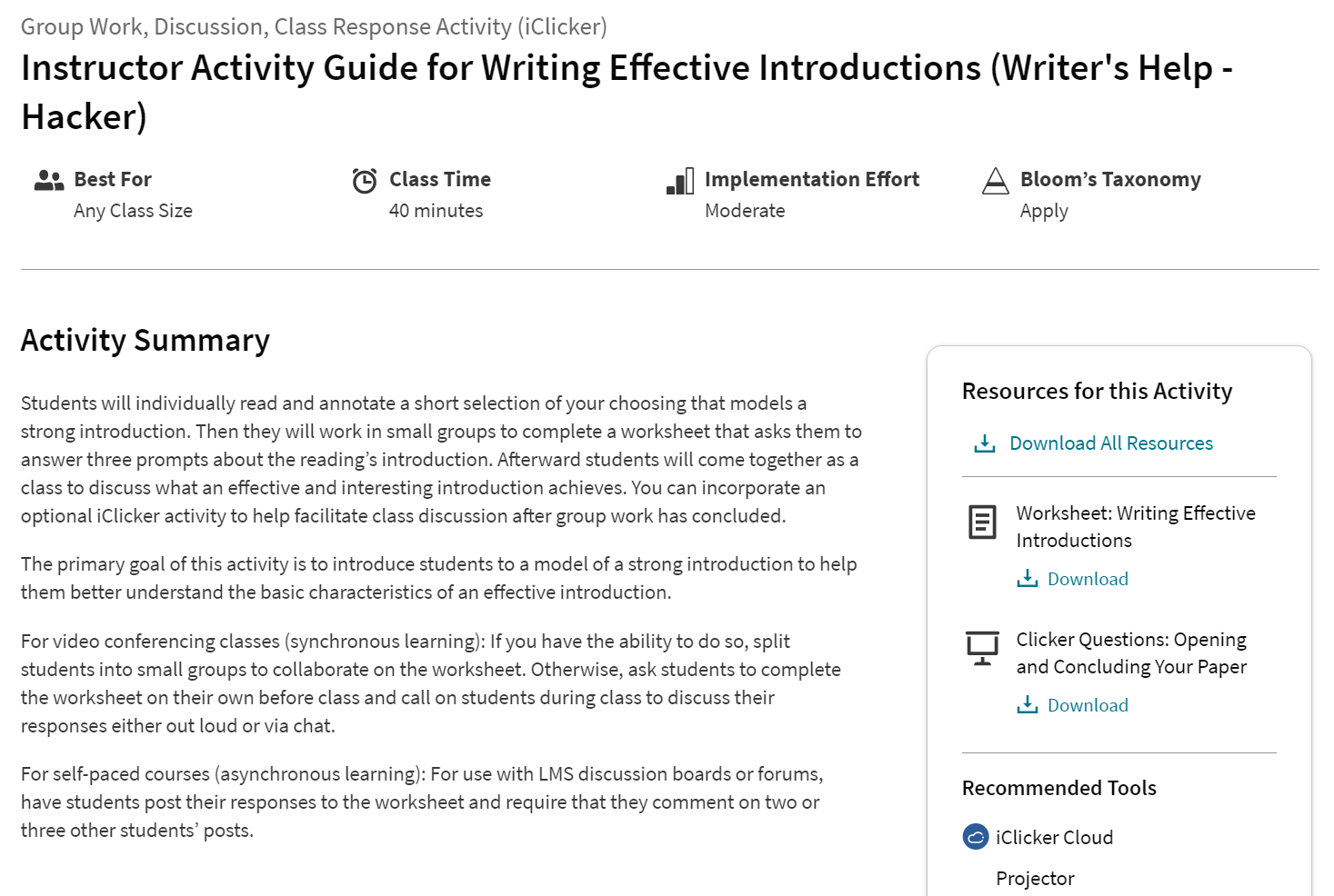 Achieve > In-Class Activity Guides