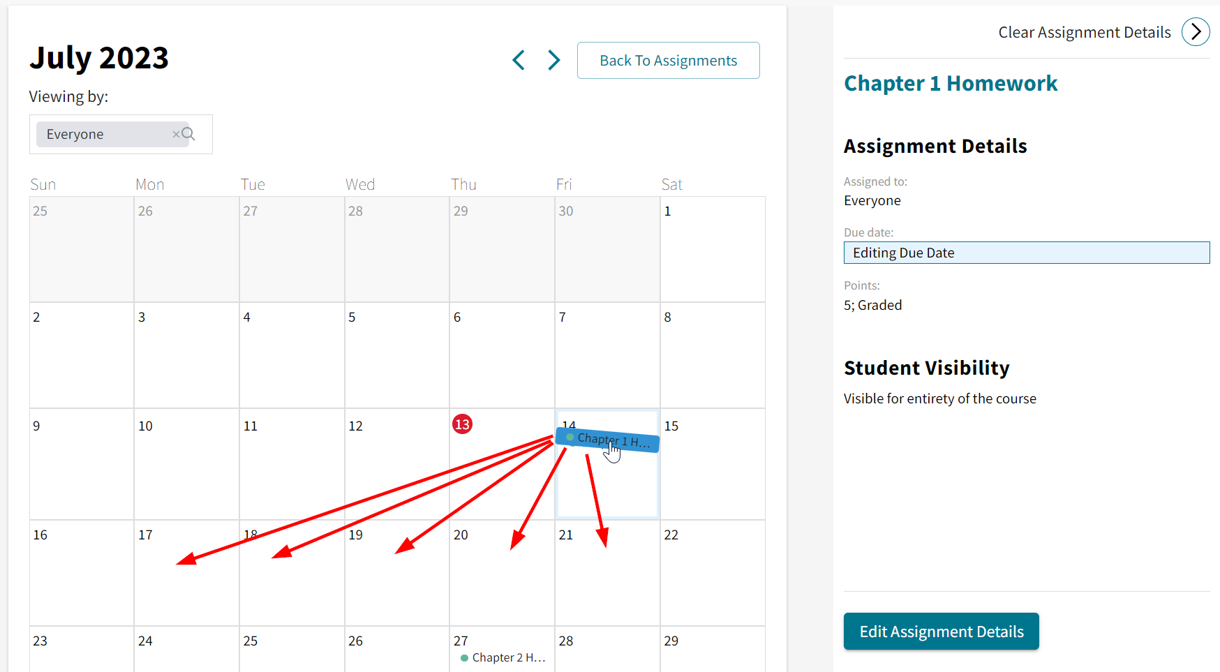 Achieve > Using the calendar to view and adjust due dates