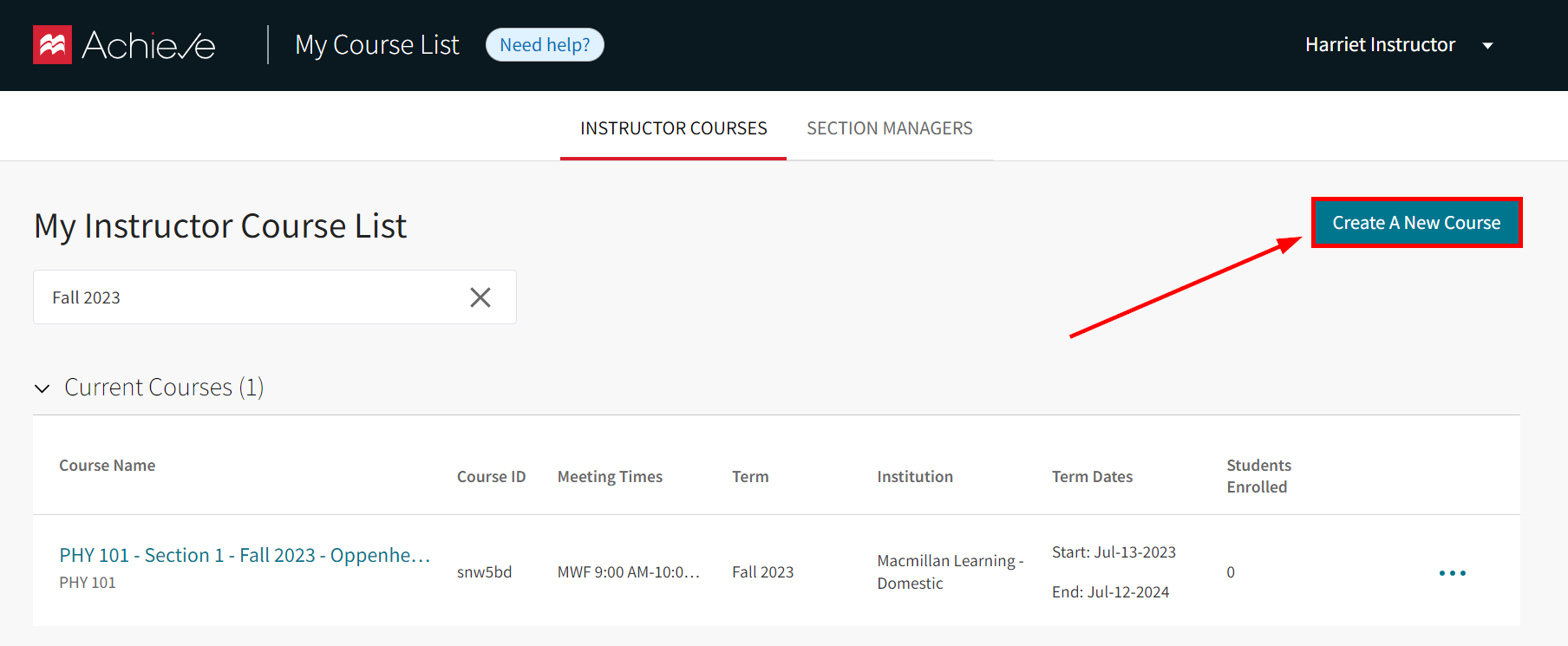 Achieve > Create a new course