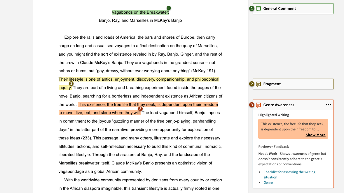 View feedback or grade on an Achieve Writing Assignment draft