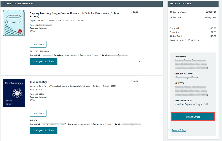 Return a purchase from the Student Store