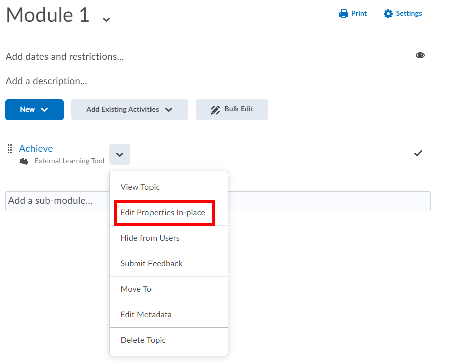 Instructor set-up of basic integration with D2L/Brightspace (Desire2Learn)