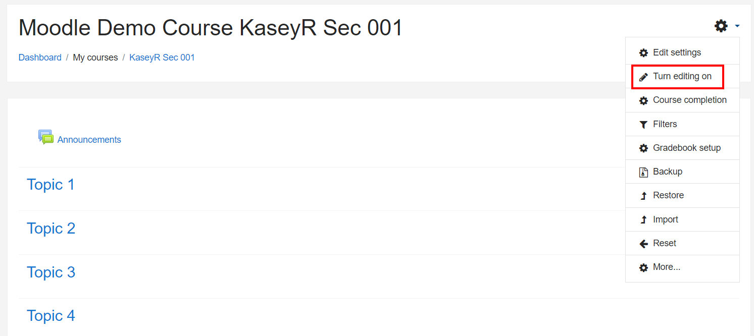 Instructor set-up of basic integration with Moodle