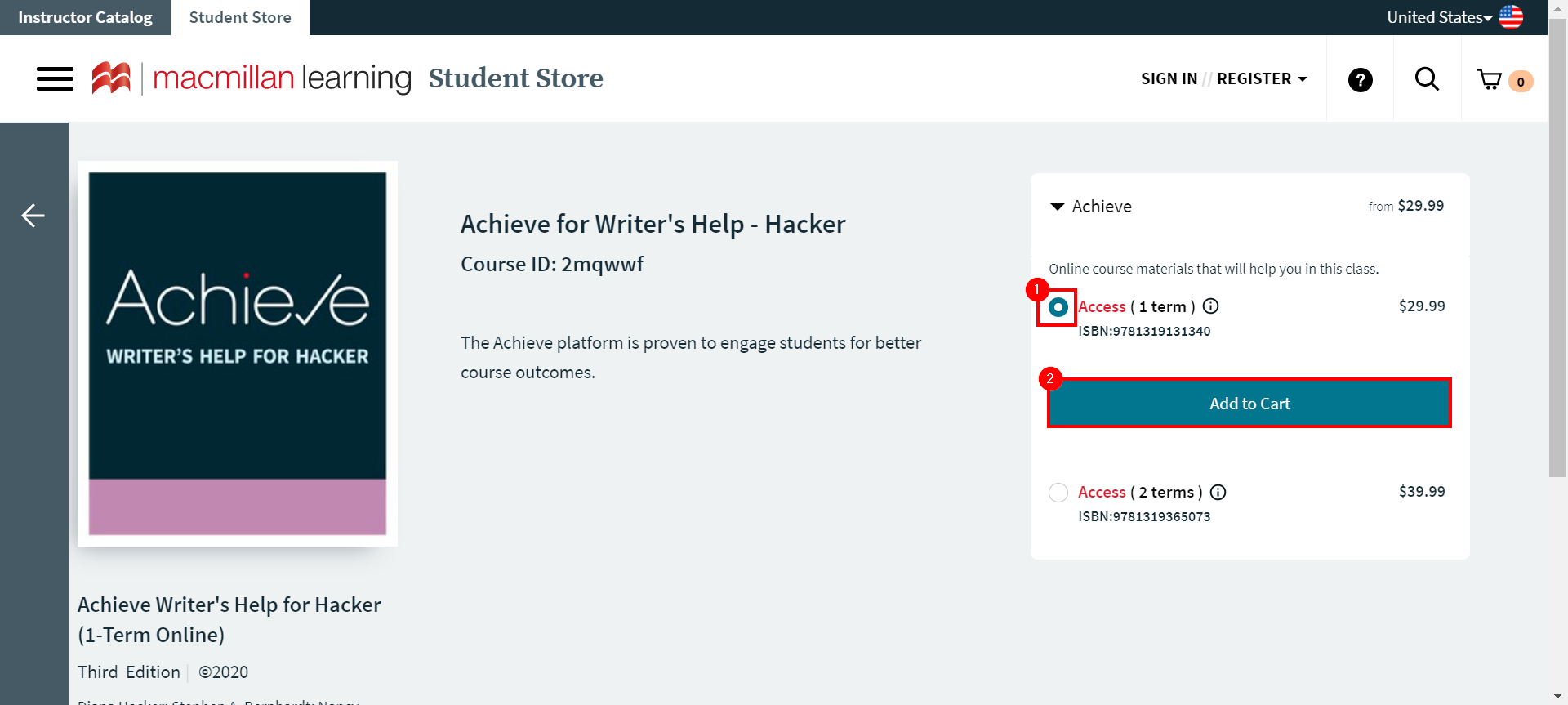 Purchase access to your Achieve course in the Student Store