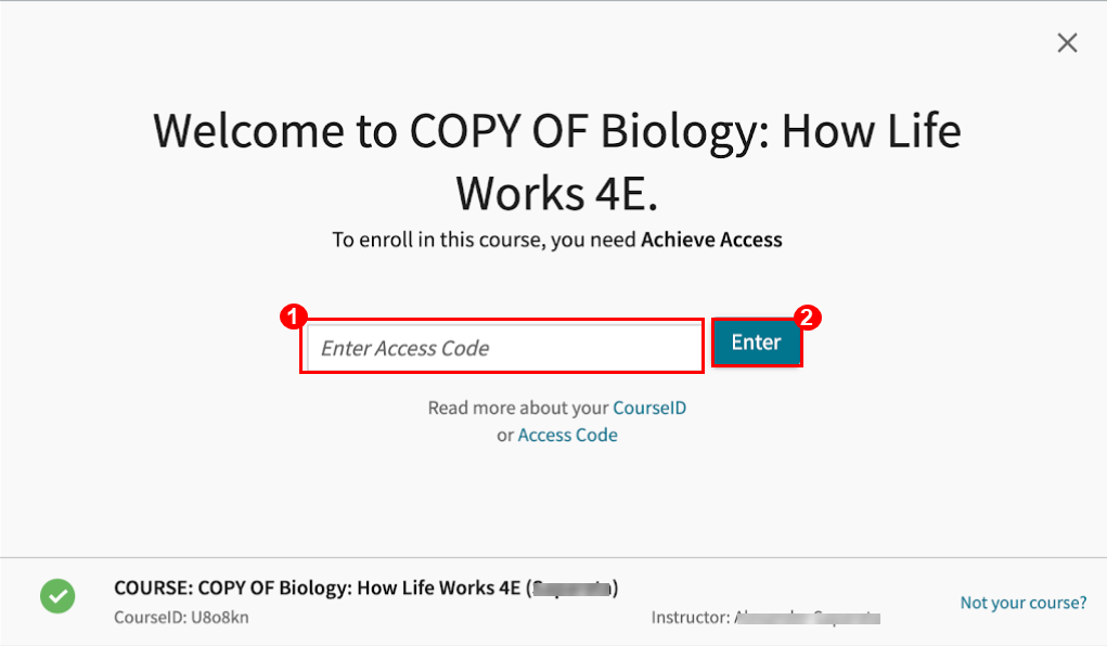 Using an Access Code to register for an Achieve course