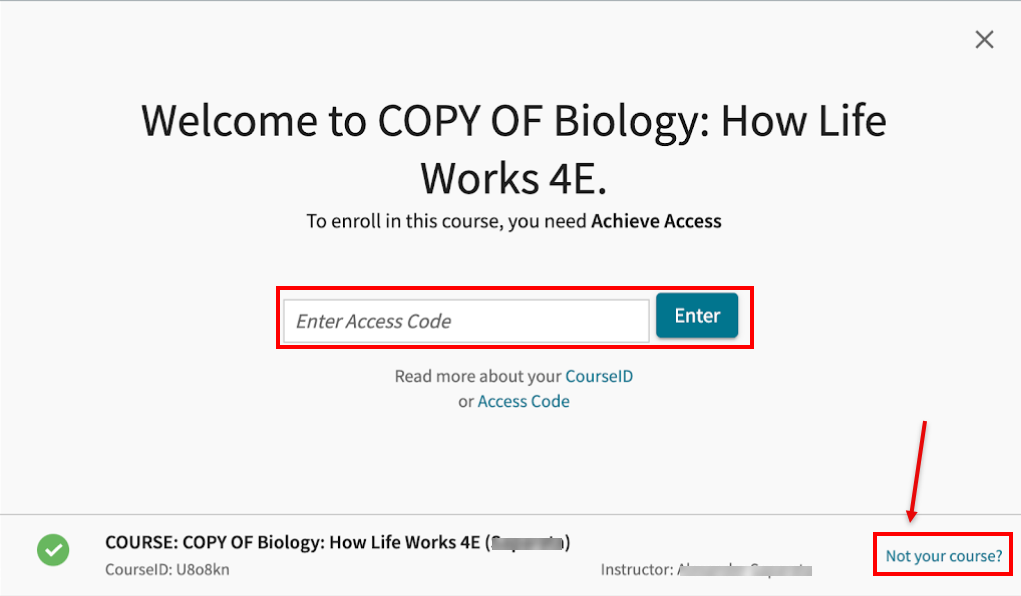 Using an Access Code to register for an Achieve course