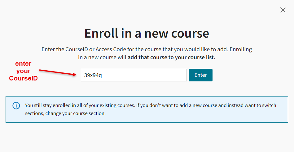 Achieve > Register for a course using an access code