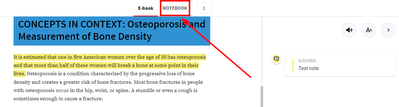 Using highlights and notes in your e-book within Achieve