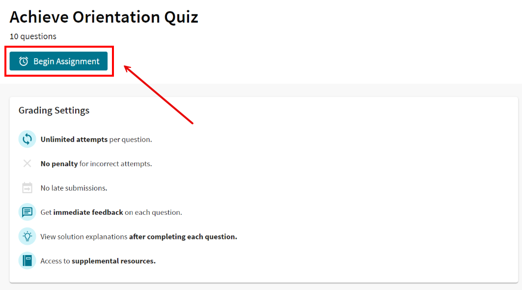 Navigate Assessments in Achieve as a student