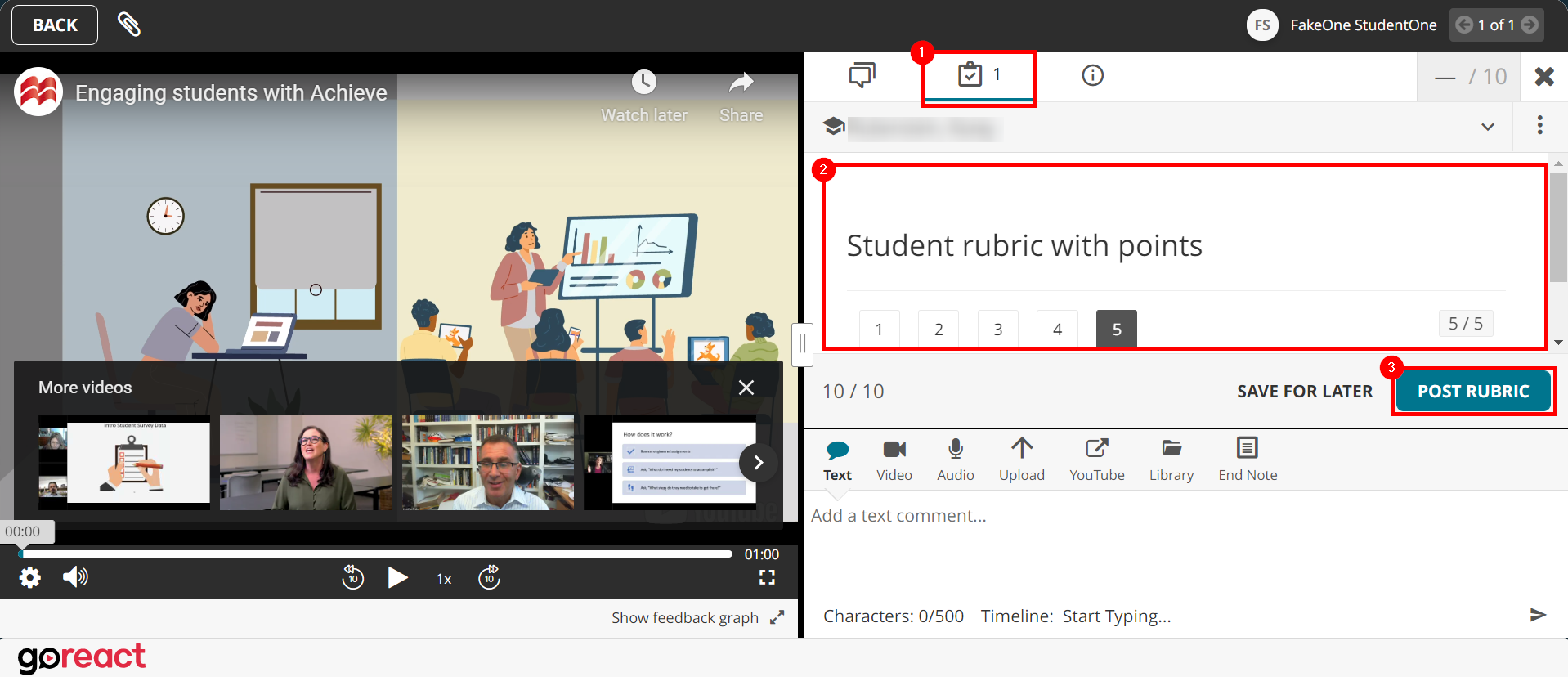 Giving feedback on and grading a GoReact assignment in Achieve